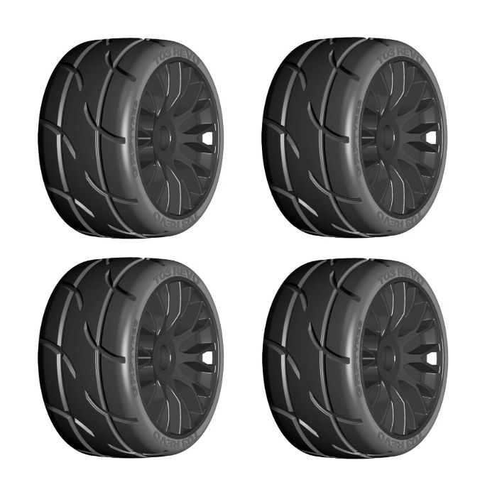 GRP GTX03-XM5 1/8 GT T03 REVO MEDIUM Mounted Tires Wheels (4) Black – Island Hobby Nut