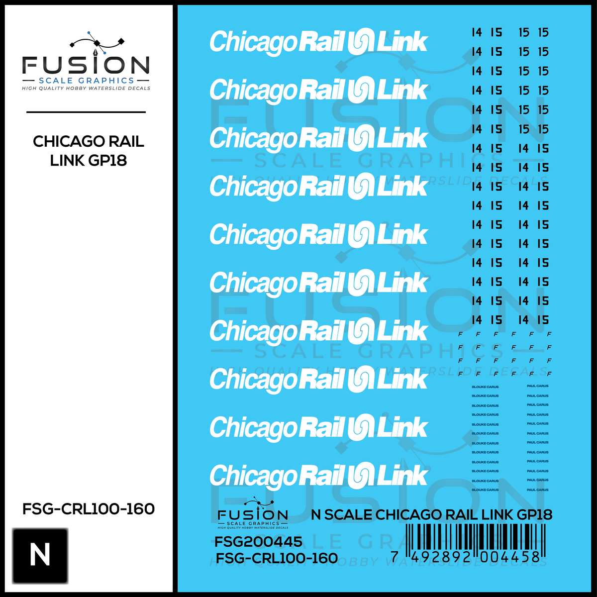 N Scale Chicago Rail Link EMD GP18 14 & 15 Locomotive Decal Set ...