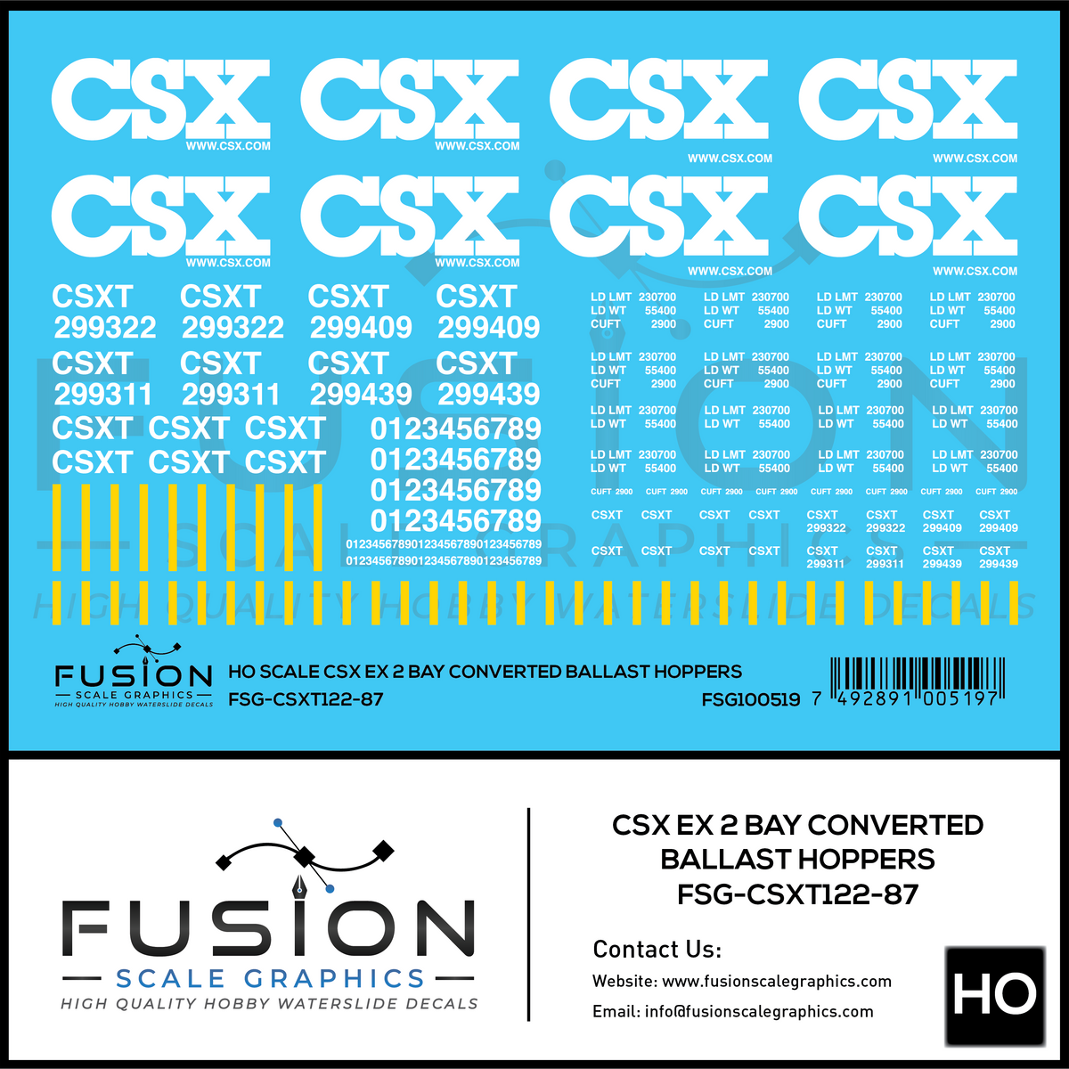HO Scale CSXT / CSX Converted Ex 2 Bay Ballast Hoppers Decal Set ...
