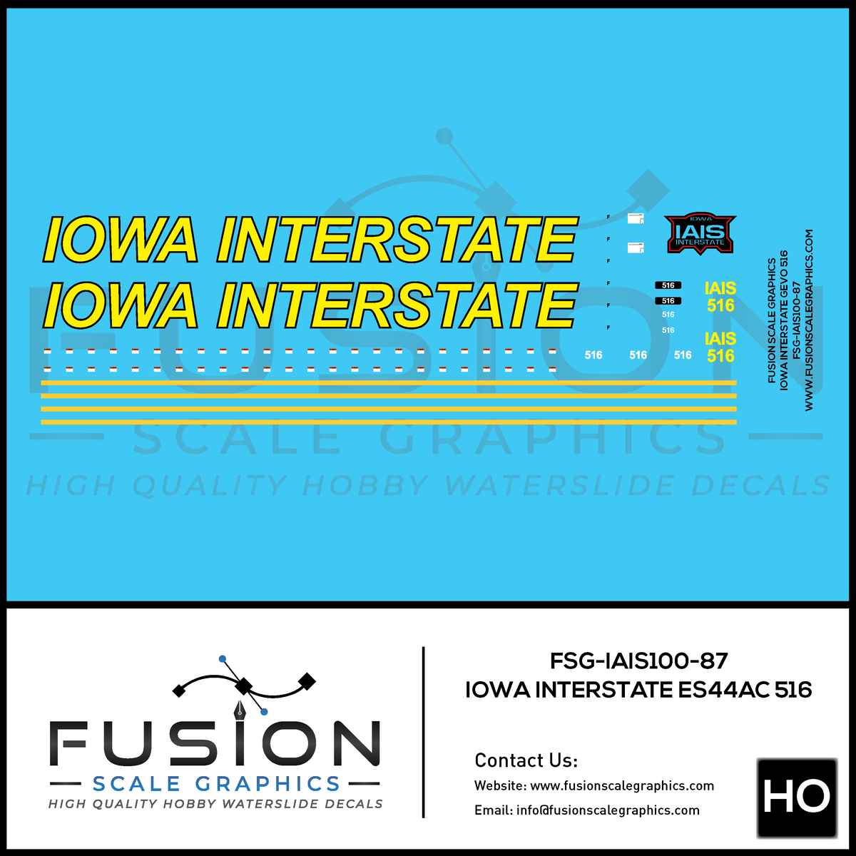 HO Scale Iowa Interstate Railroad GEVO 516 Locomotive Decal Set ...