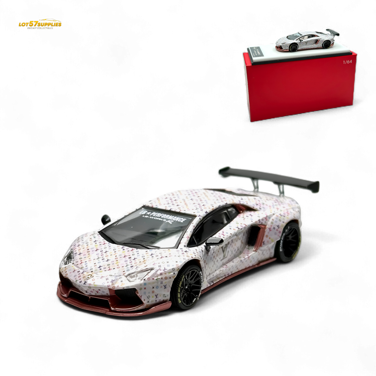 King Model Lamborghini Aventador LP700-4 LB 1.0 White LV Livery 1:64 ...