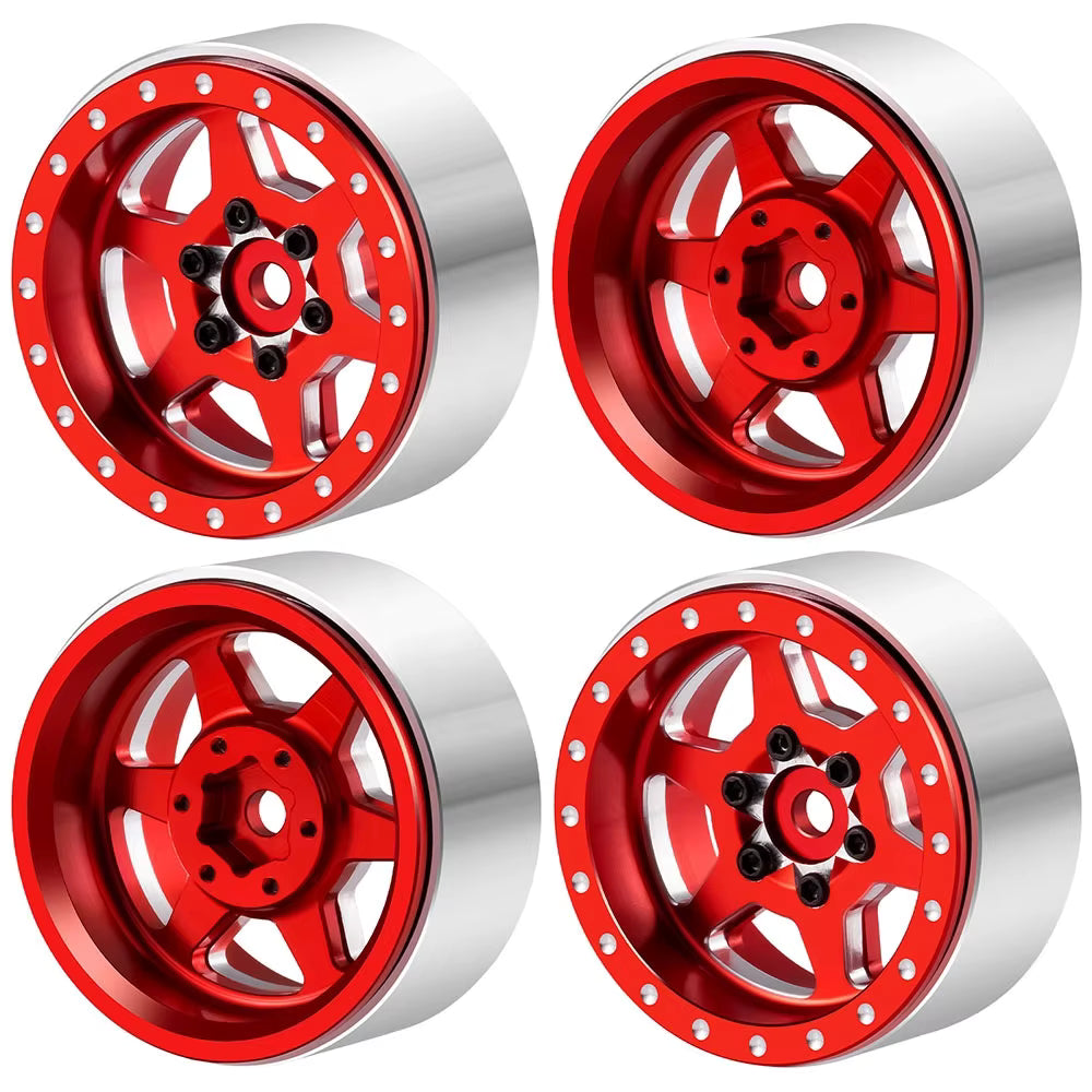 Powerhobby 1.3" Aluminum Beadlock Wheels (4) 1/24 Rock Crawler Red ...