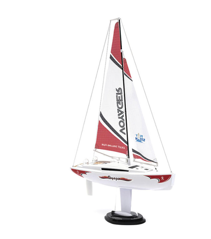PlaySTEM PYSXB05001A Voyager 280 Motor-Powered RC Sailboat (Red) w/2.4 ...
