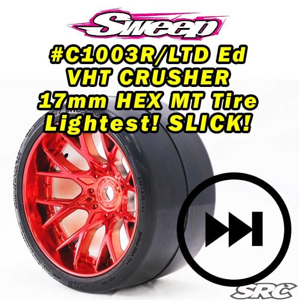 SWEEPS RACING RED SLICKS Monster Truck VHT Crusher Belted Tires on RED ...