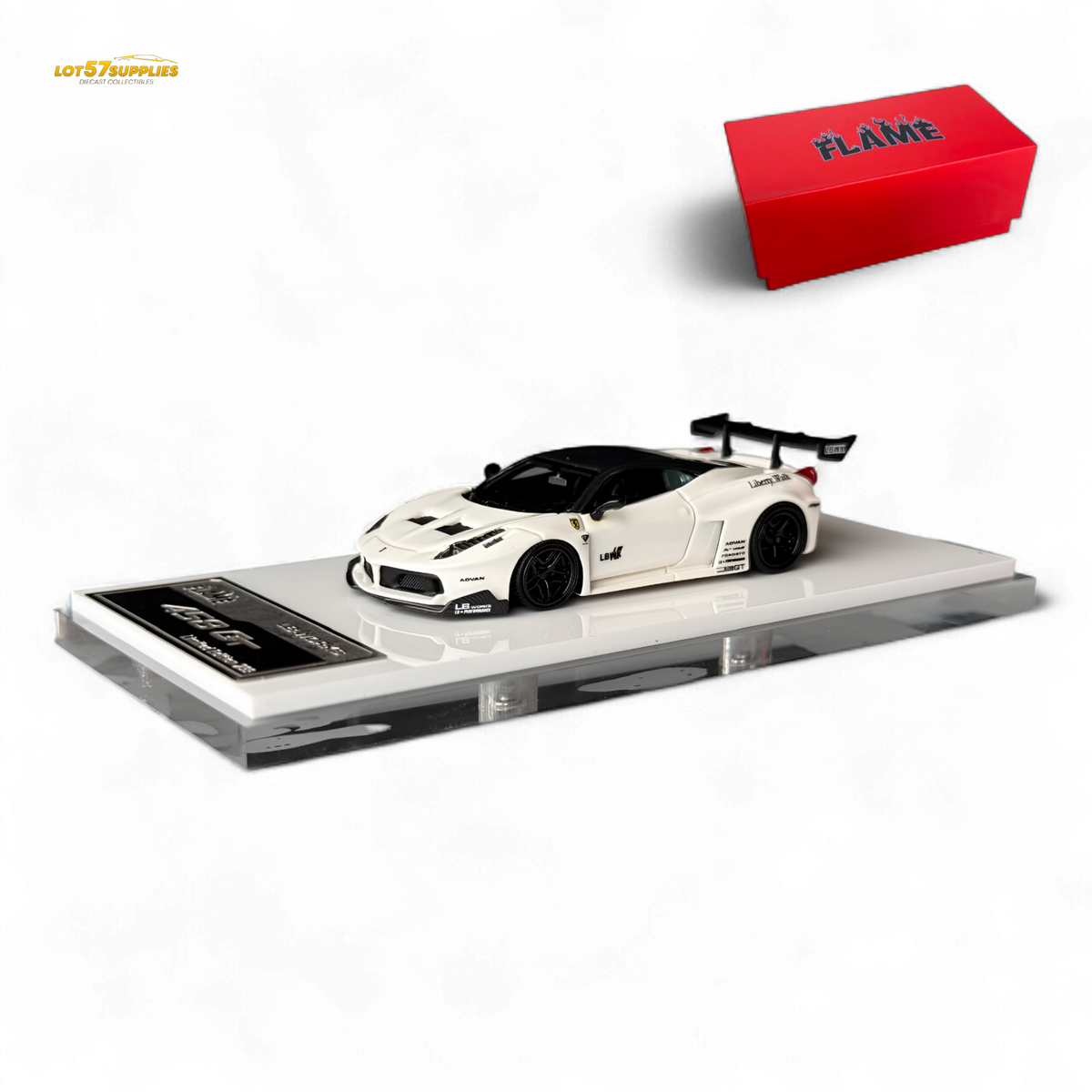 Flame Supercar LB458GT LB Wide-Body - White 1:64 Resin – Island Hobby Nut