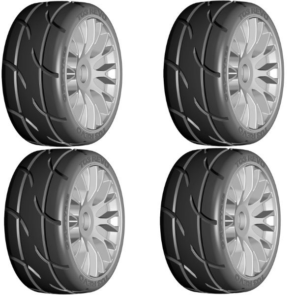 GRP GTK03-XB2 1/8 GT T03 REVO ExtraSoft Mounted Tires Wheels (4) Grey ...