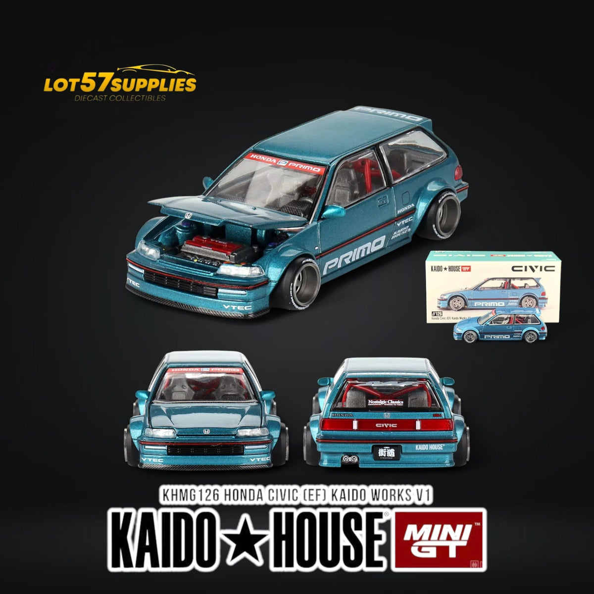 Mini GT x Kaido House Honda Civic EF Tahitian Green V1 1:64 KHMG126 ...